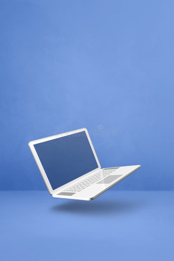 Floating Computer Laptop Isolated on Blue. Vertical Background Stock ...