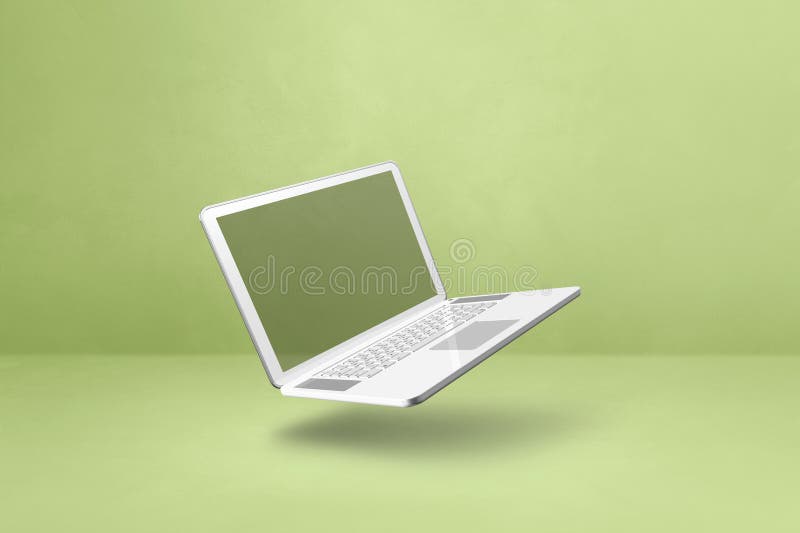Floating Computer Laptop Isolated on White. Horizontal Background Stock ...
