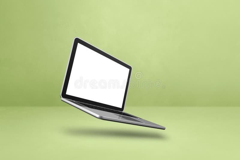Floating Computer Laptop Isolated on Green. Horizontal Background Stock ...