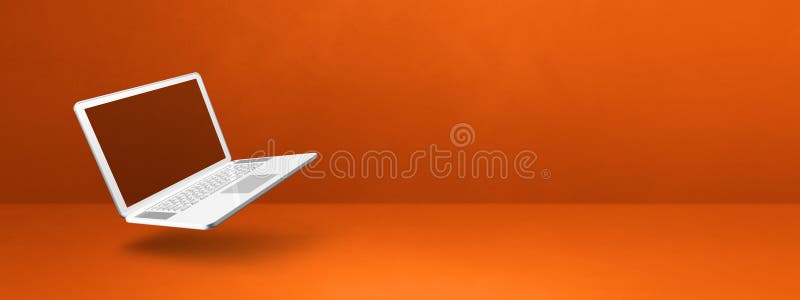 Floating Computer Laptop Isolated on White. Horizontal Banner ...