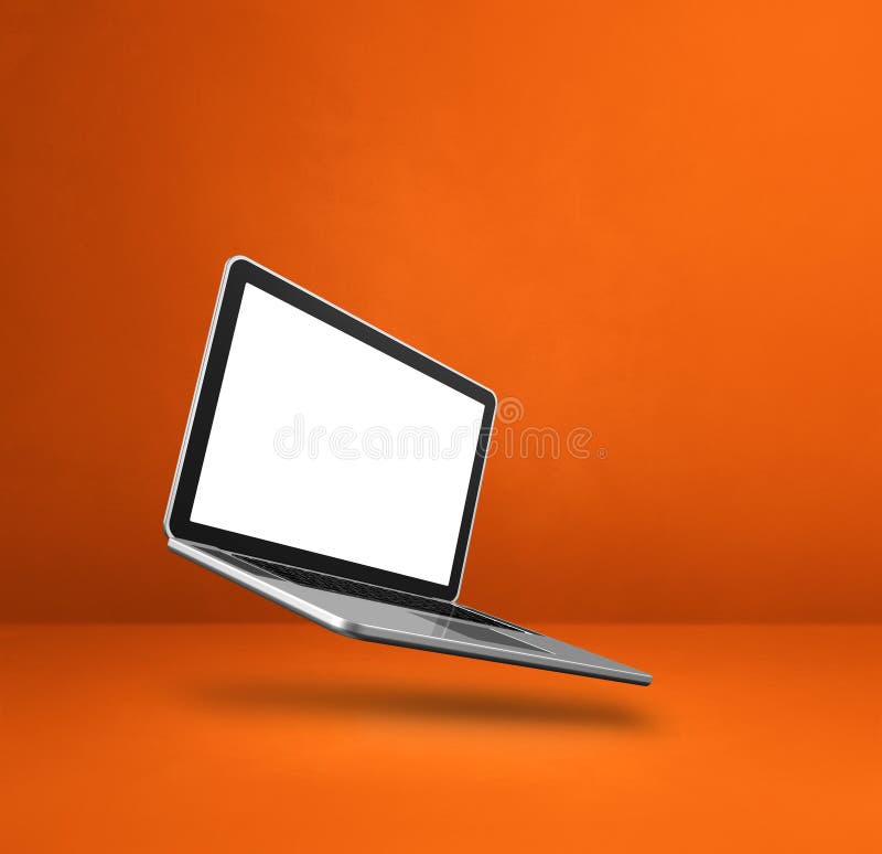 Floating Computer Laptop Isolated on White. Horizontal Banner ...