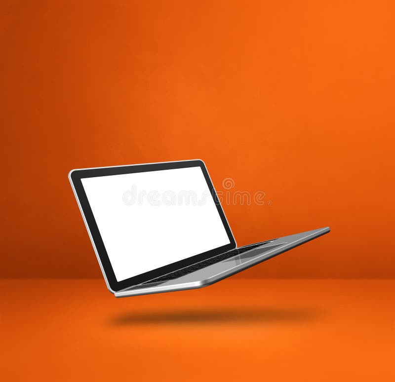 Floating Computer Laptop Isolated on Blue. Square Background Stock ...