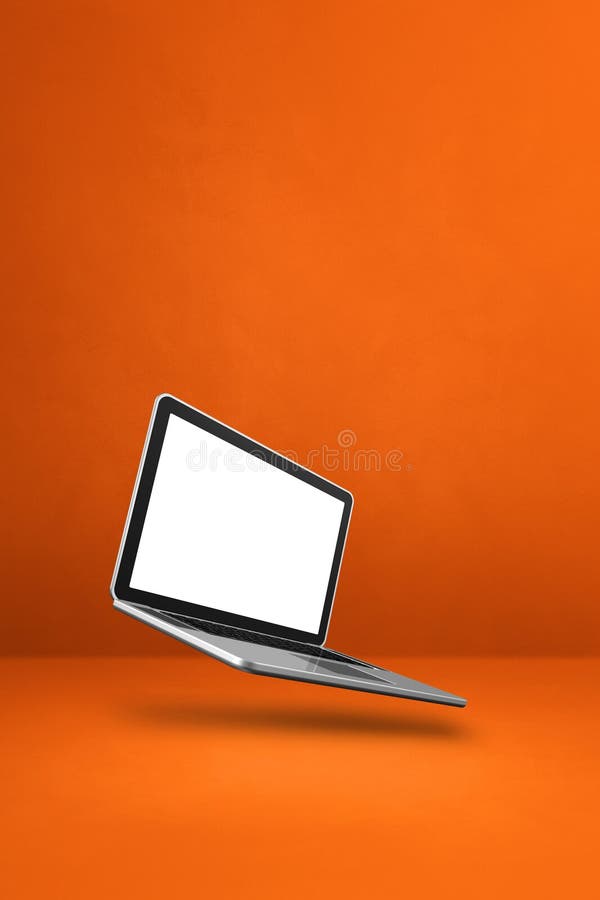Floating Computer Laptop Isolated on Orange. Vertical Background Stock ...