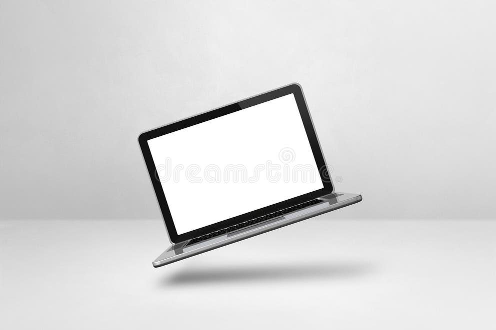 Floating Computer Laptop Isolated on White. Horizontal Background Stock ...