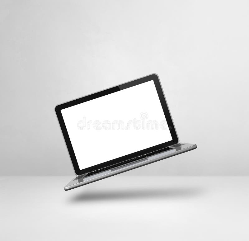 Floating Computer Laptop Isolated on Orange. Square Background Stock ...