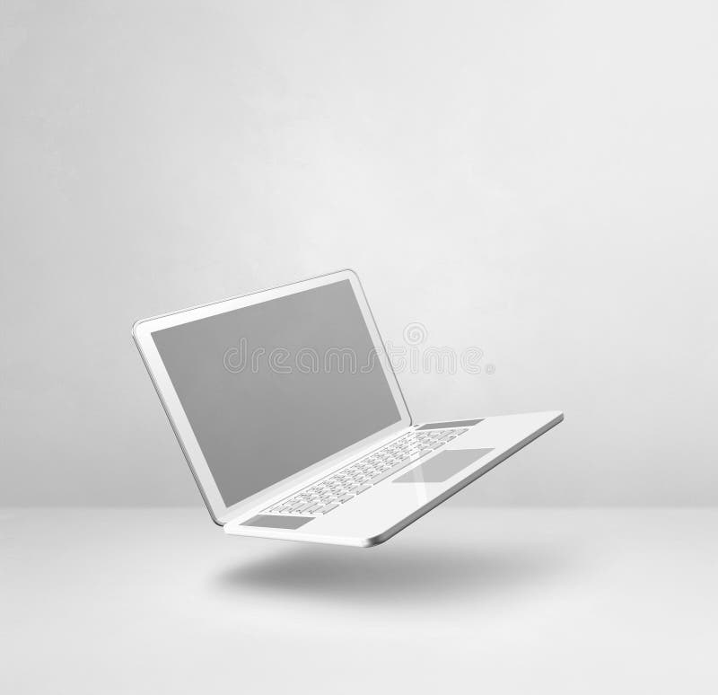 Floating Computer Laptop Isolated on White. Square Background Stock ...