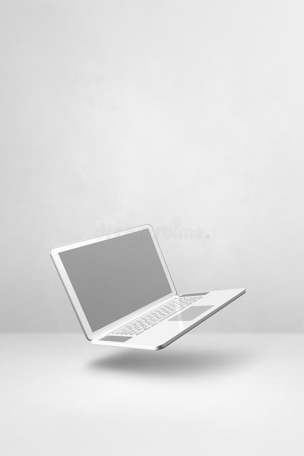 Floating Computer Laptop Isolated on White. Vertical Background Stock ...