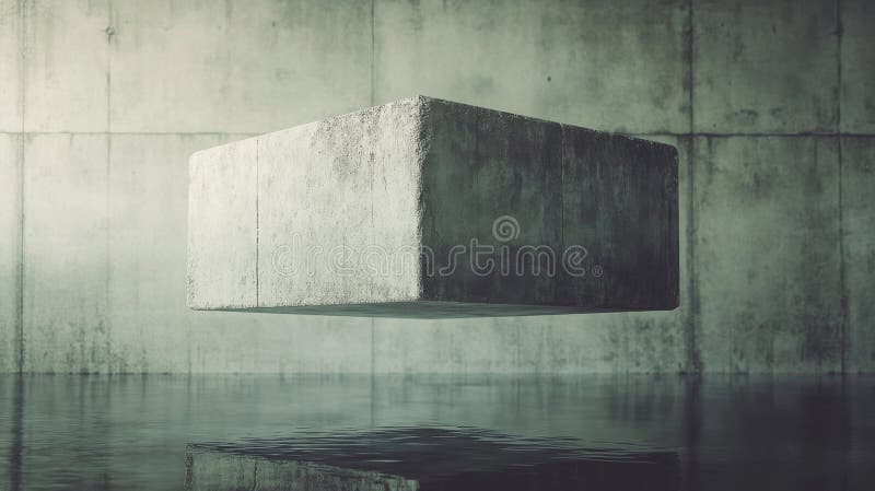 Floating Concrete Cube in a Grey Room Stock Illustration - Illustration ...