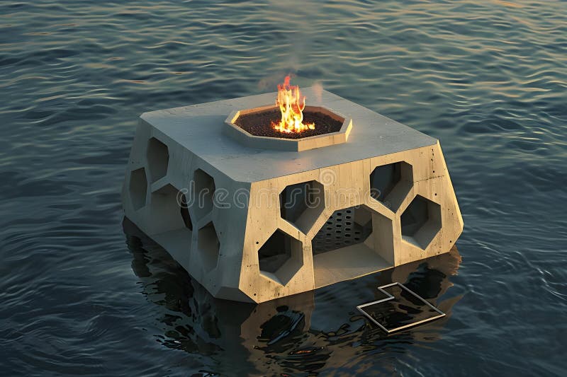 Floating Concrete Cube Structure on Water Stock Illustration ...