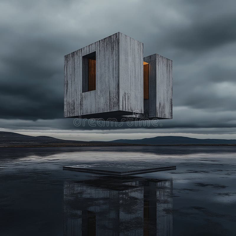 Floating Concrete Structure Reflected in Water Under Stormy Sky Stock ...