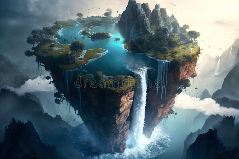 A Floating Continent with Waterfalls and Rivers. Generative AI Stock ...