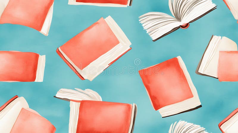 Floating Coral Books Aqua Background Seamless Pattern Design Stock ...
