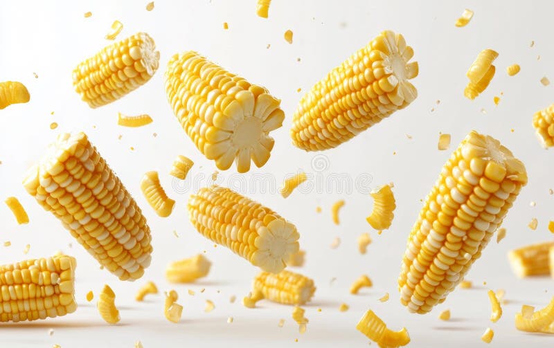 Floating Corn Cobs with Kernels on White Background Generative AI Stock ...