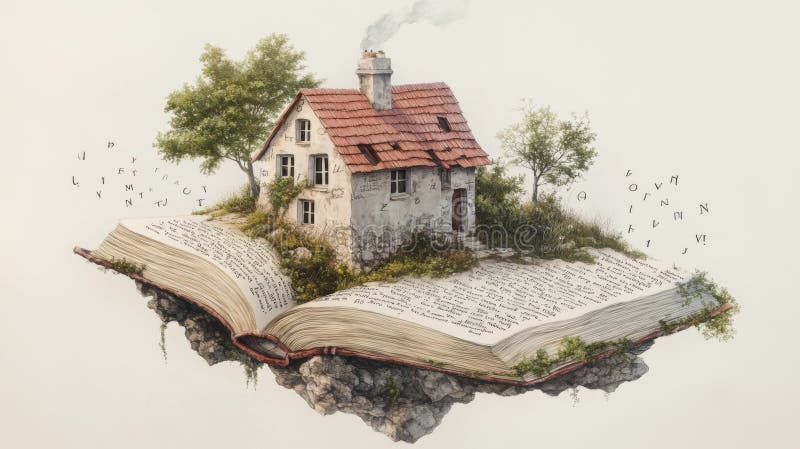 Floating Cottage on Open Book: Magical Blend of Literature and ...