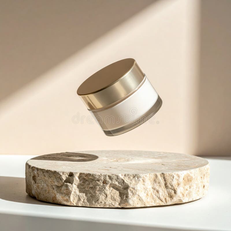 Floating Cream Jar on Beige Stone Platform Stock Illustration ...