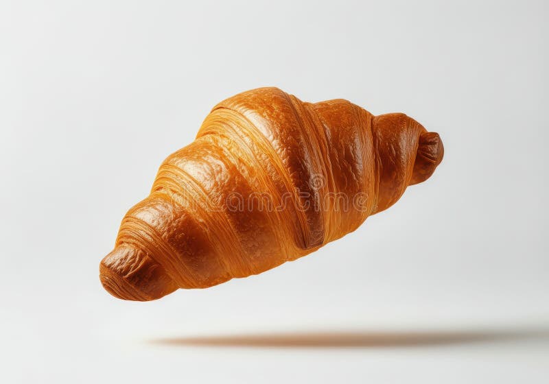 A Floating Croissant with a Golden Texture, on a Solid White Background ...