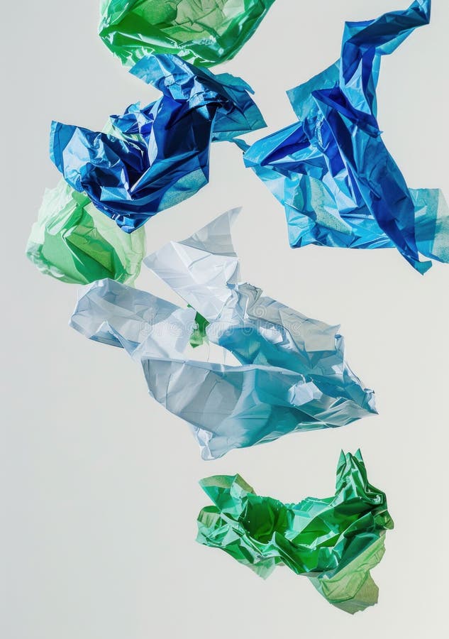 Floating Crumpled Colored Paper. Generative Ai Stock Illustration ...