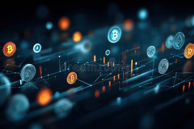 Floating Crypto Coins and Graphs Illustrate Digital Currency Trends in ...