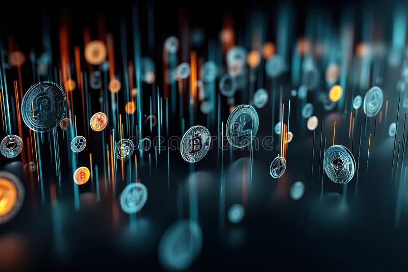 Floating Crypto Coins Interact with Dynamic Graphs in a Futuristic ...