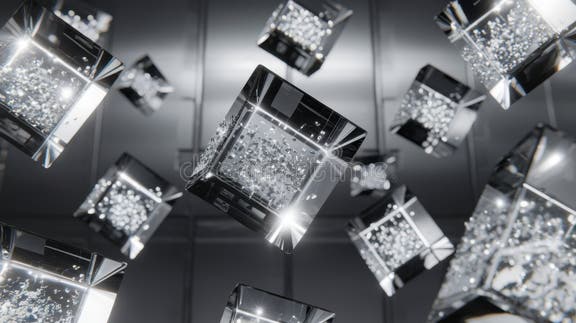 Floating Crystal Cubes with Shimmering Reflections in a Futuristic ...