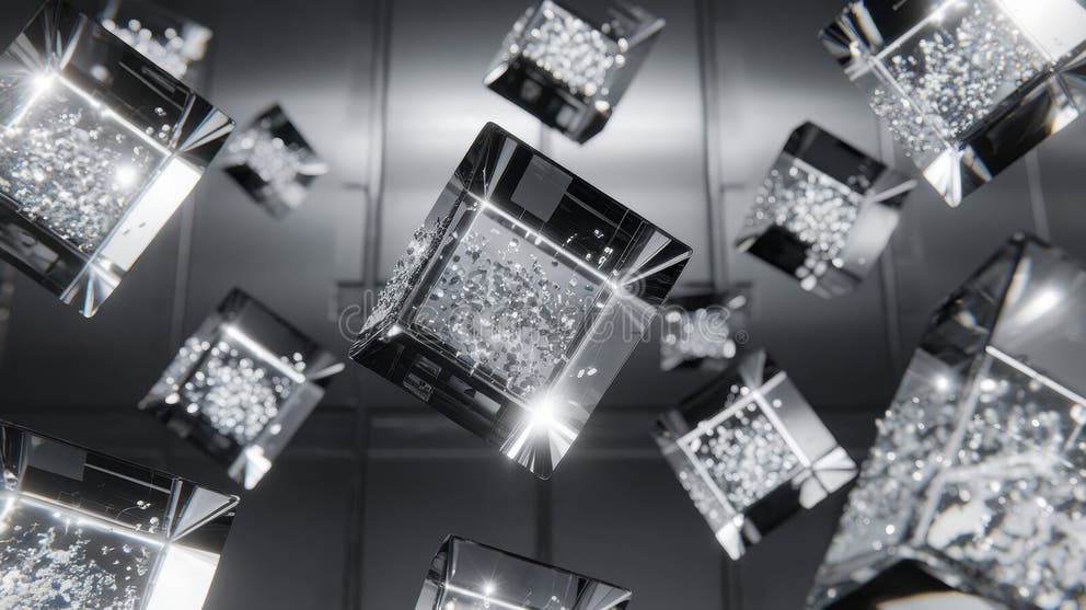 Floating Crystal Cubes with Shimmering Reflections in a Futuristic ...