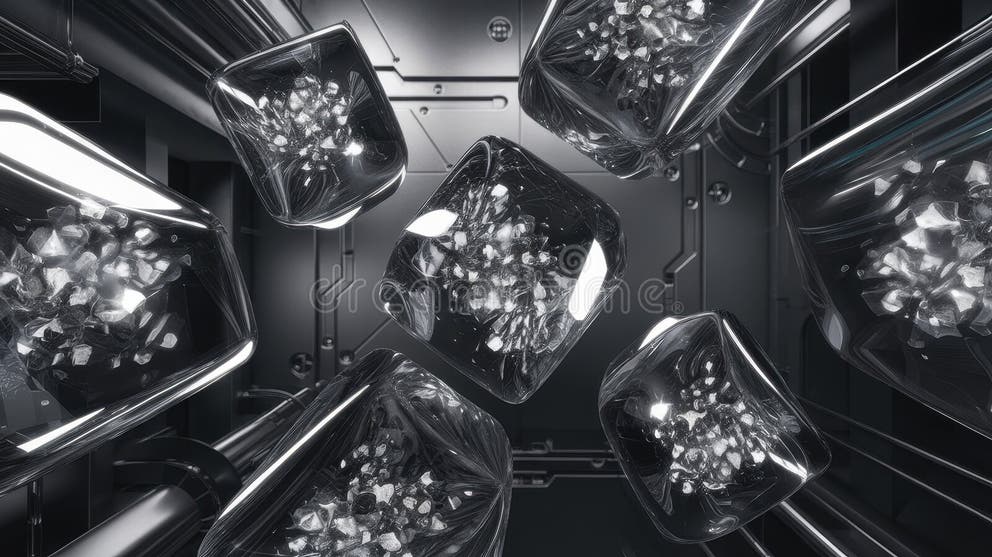 Floating Crystal-like Structures in a Futuristic Metallic Environment ...