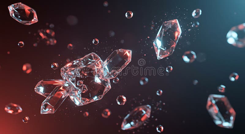 Floating Crystal Minerals with Sparkling Bubbles in Dark Background for ...