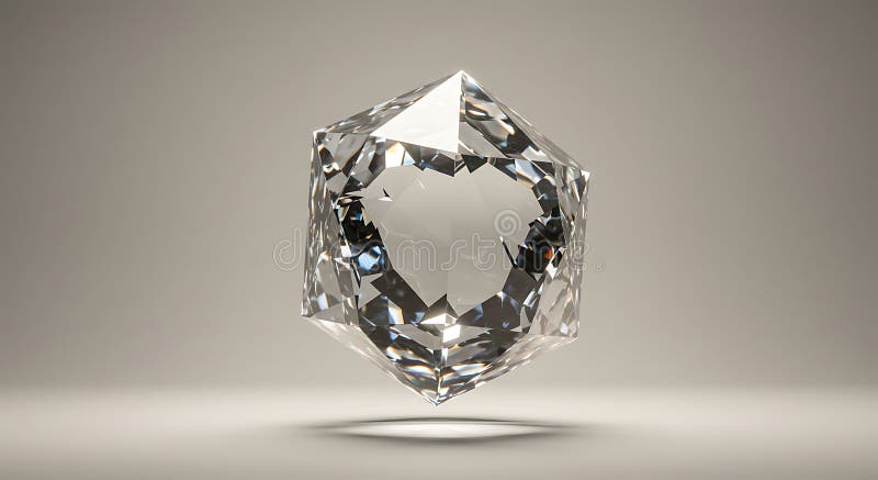 Floating Crystal Object Shining with Light on Neutral Background Design ...