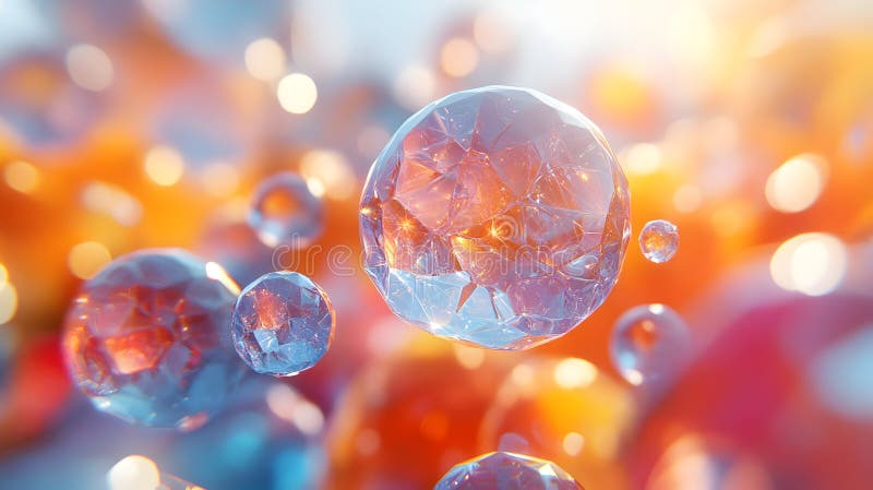 Floating Crystal Spheres with Bokeh Lights Background Perfect for ...