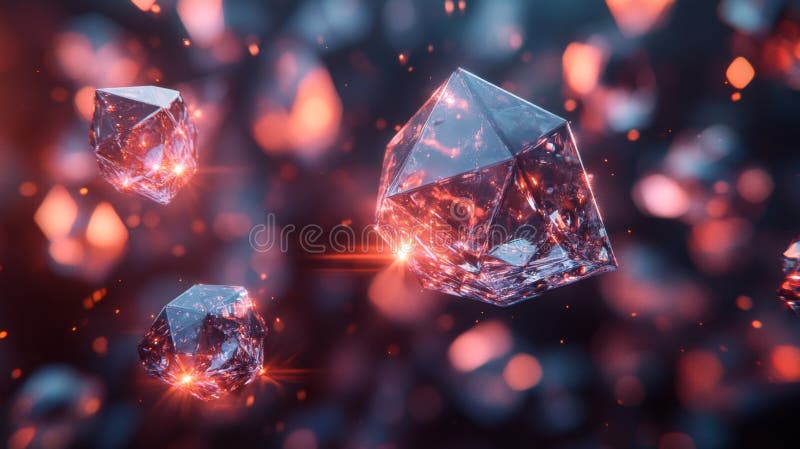 Colorful, Sparkling Crystals Suspended in a Dark Space, Reflecting ...