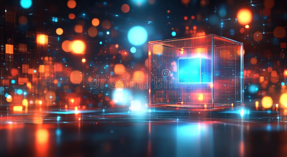 Floating Cube in a Dreamlike Bokeh Background Represents a Study in Minimalist Design and ...