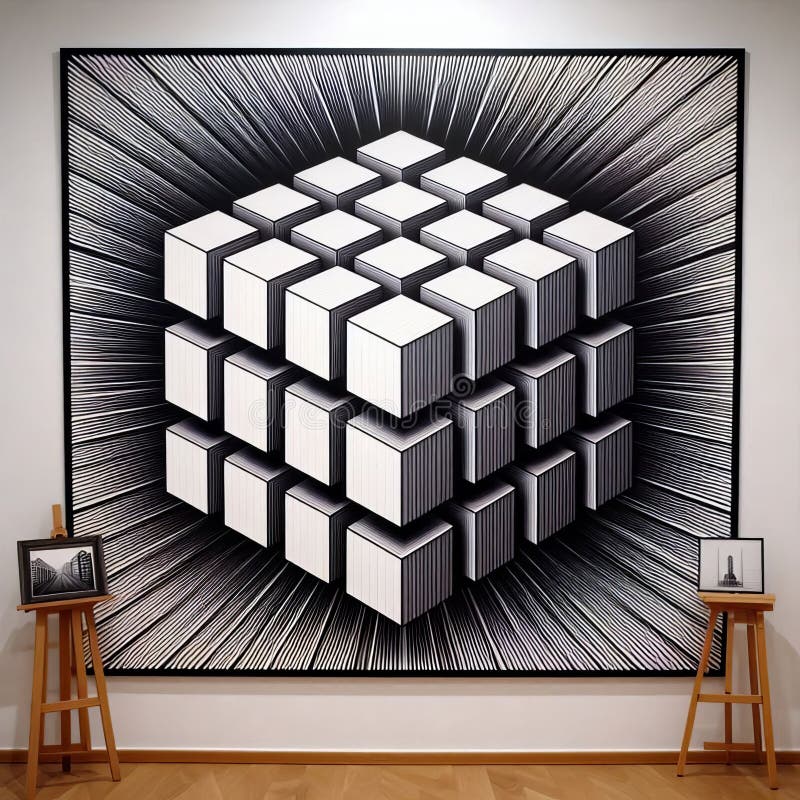 Floating Cube Illusion a Series of Squares and Lines that Give Stock ...