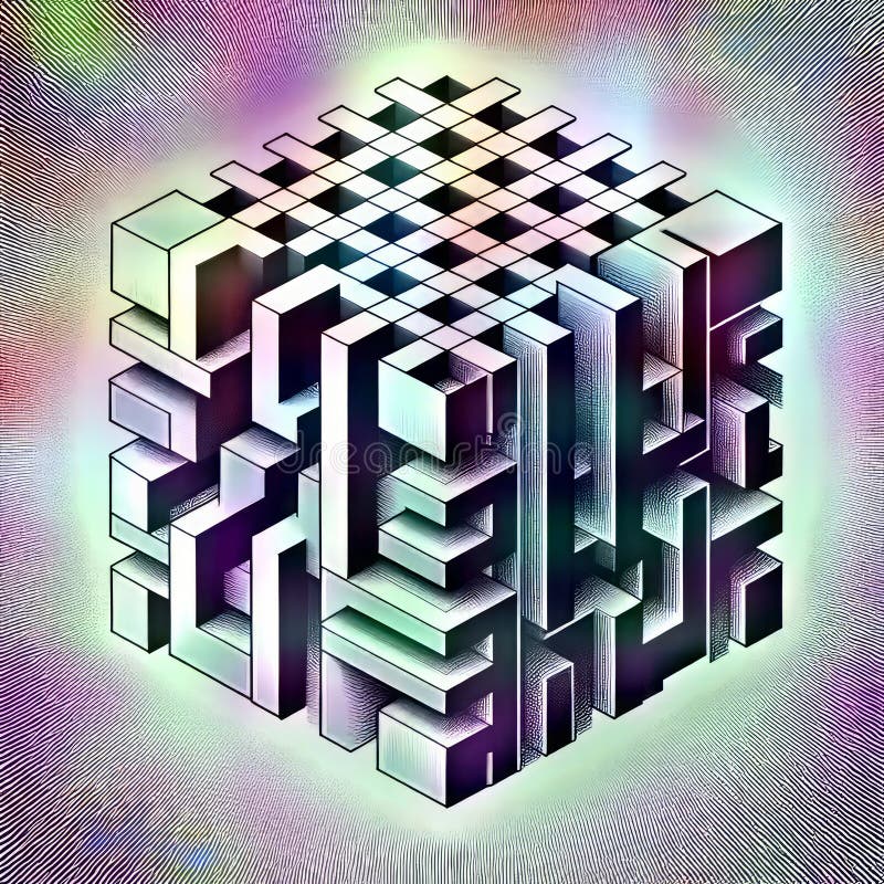 Floating Cube Illusion a Series of Squares and Lines that Give Stock ...