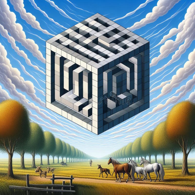 111 33. Floating Cube Illusion_ a Series of Squares and Lines T Stock ...