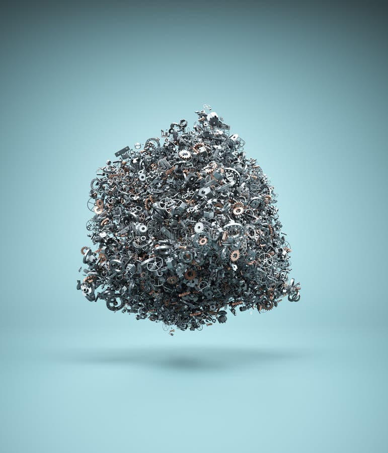 Floating Cube Made of Mechanical Parts Stock Illustration ...