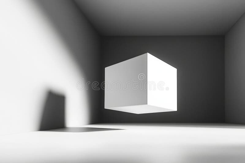 Floating Cube in Minimalist Architecture Scene Stock Illustration ...
