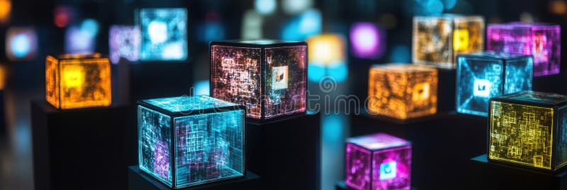 Floating Cubes with Abstract Symbols Create a Vibrant Display in an ...
