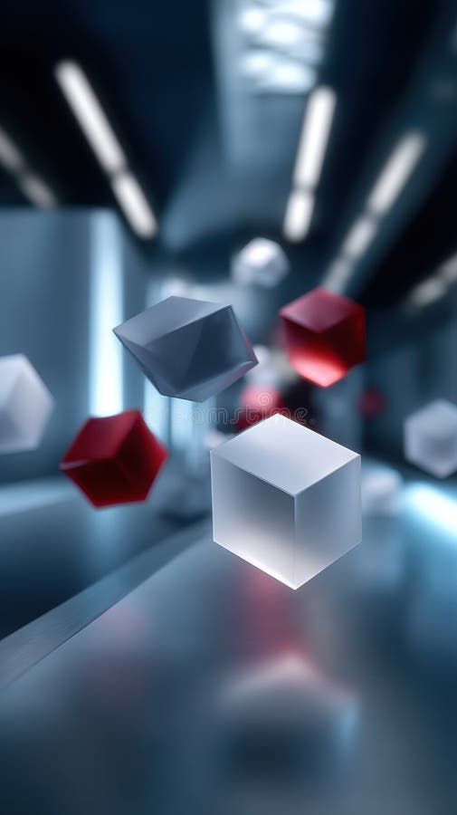 Floating Cubes in an Architectural Setting, Illuminated and Casting ...