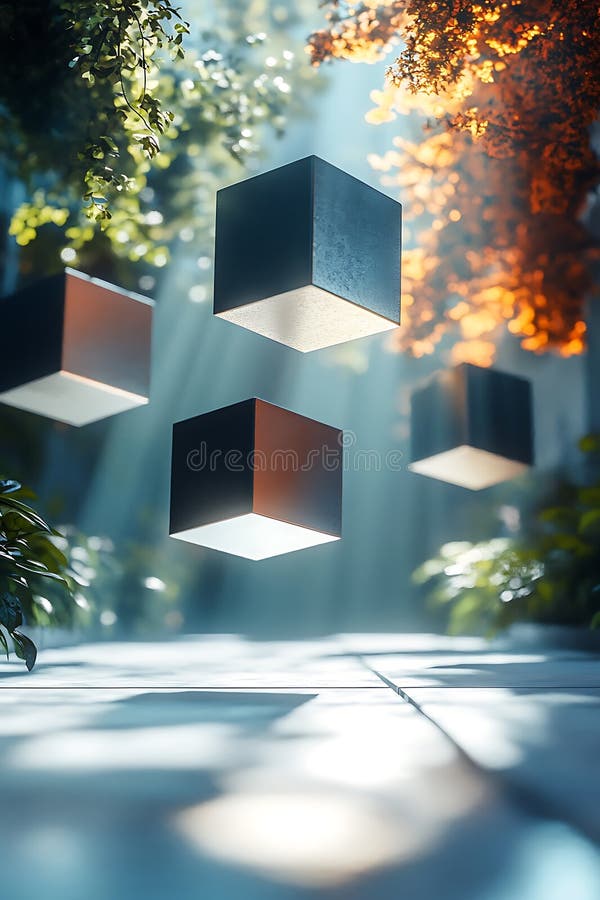 Floating Cubes Casting Shadows on a Bright Void Stock Illustration ...