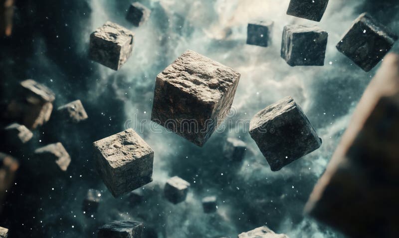 Floating Cubes in Cosmic Space with Ethereal Background and Nebula ...