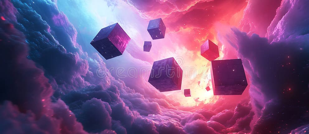 Floating Cubes in an Endless Vibrant Void Stock Illustration ...