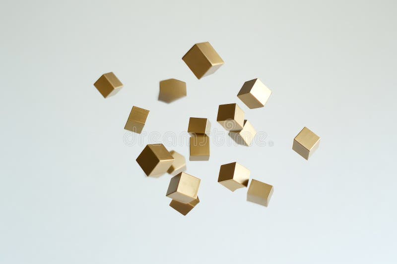 Floating Cubes in Gold, Gently Rotating Against a Pure White Backdrop ...