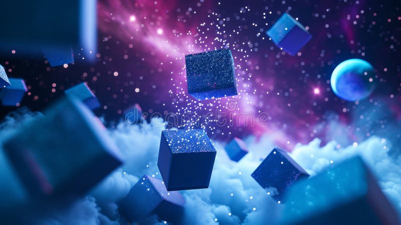 Floating Cubes in a Sci-fi Space Environment Stock Photo - Image of ...