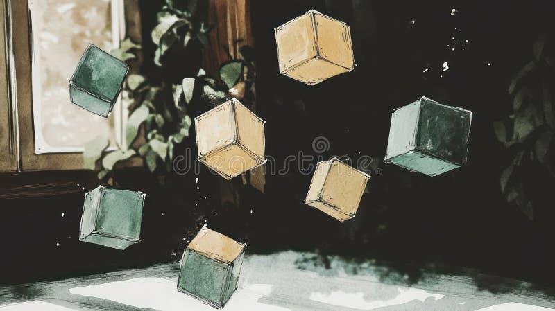 Floating Cubes Abstract Art: Surreal 3D Digital Painting Stock ...