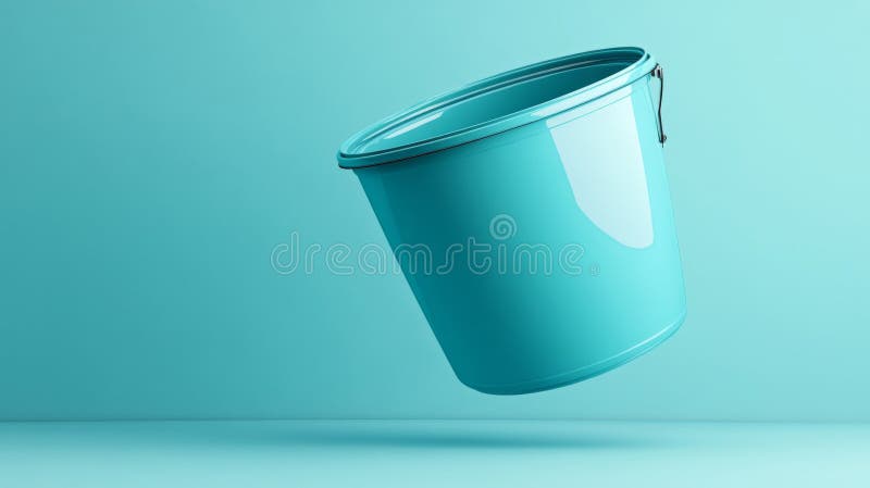 Floating Cyan Bucket Against a Seamless Background in a Studio Setting ...