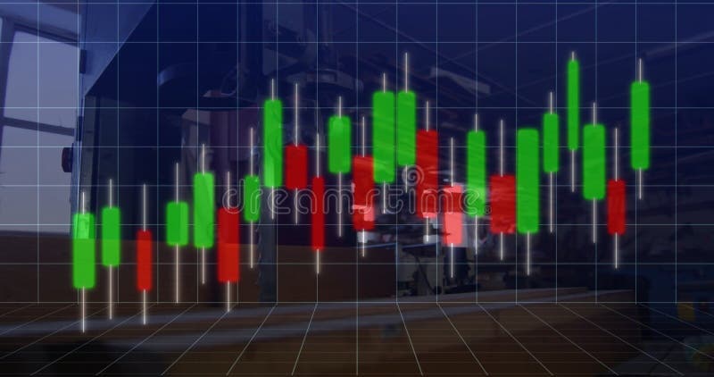 Floating 3D Candlestick Chart with Grid and Red Green Bars Hovering on ...