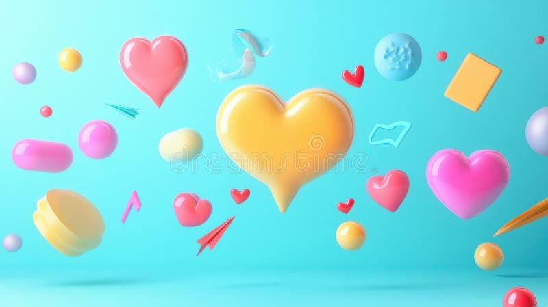 Floating 3D Chat Bubbles, Colorful Hearts, and Arrows Creating a ...