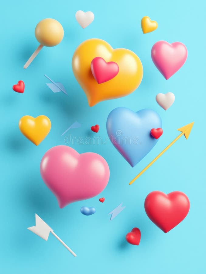 Floating 3D Chat Bubbles and Colorful Hearts with Arrows in a Whimsical ... Floating 3D Chat Bubbles and Colorful Hearts with Arrows in a Whimsical ...