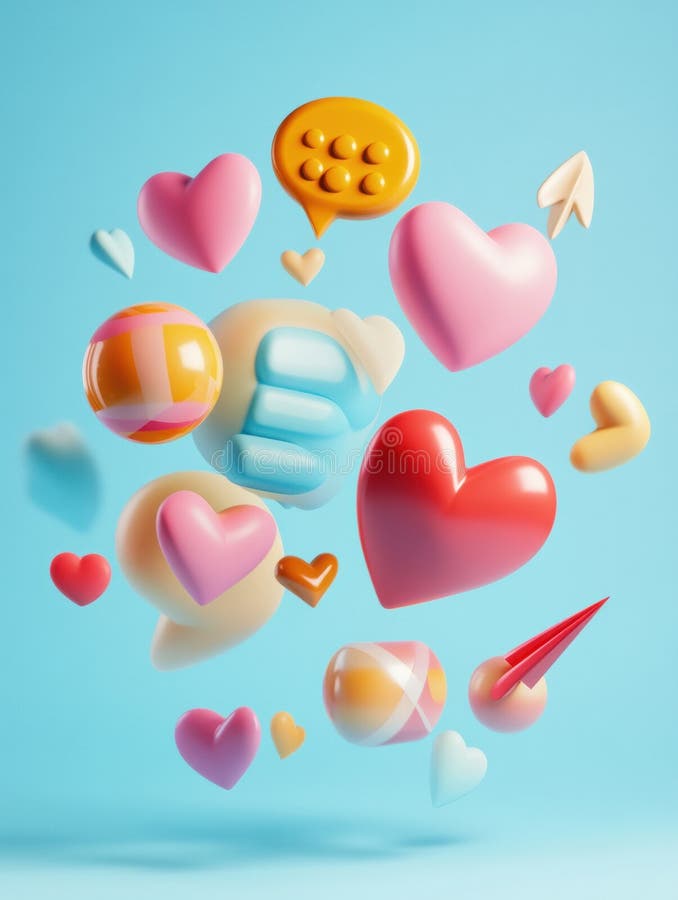 Floating 3D Chat Bubbles and Colorful Hearts Create a Vibrant Digital ...