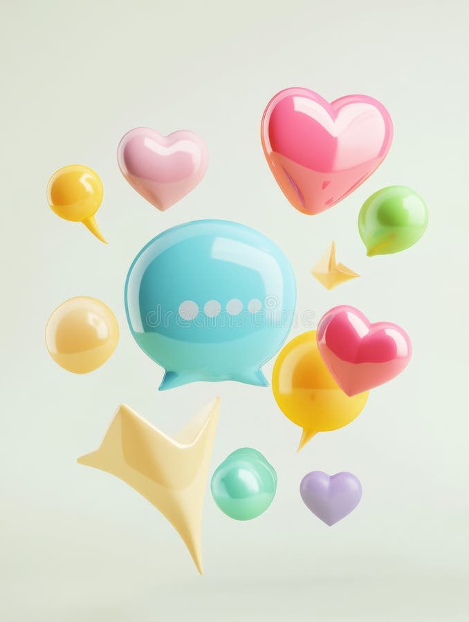 Floating 3D Chat Bubbles and Colorful Symbols Create an Engaging ...
